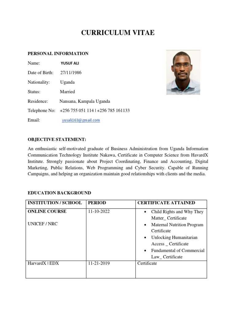 Yusuf Ali's Educational Background | PDF | Public Relations | Uganda