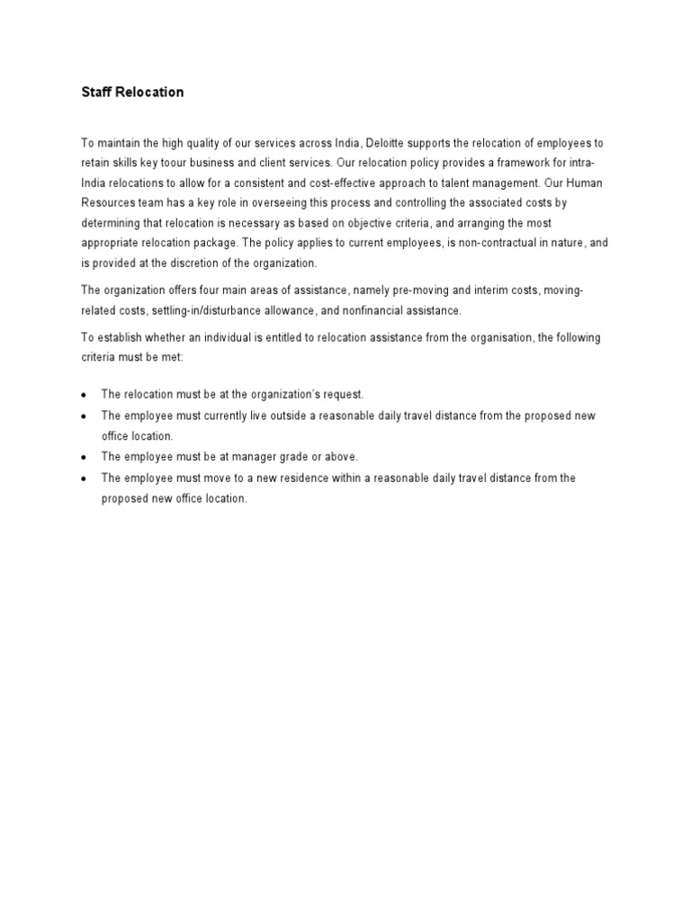 Deloitte Employee Relocation Policy | PDF