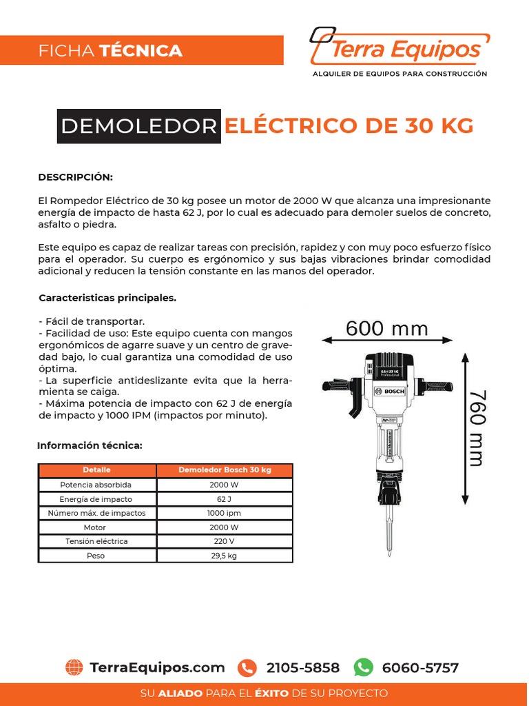 Ficha Técnica Demoledor Electrico de 30 KG | PDF