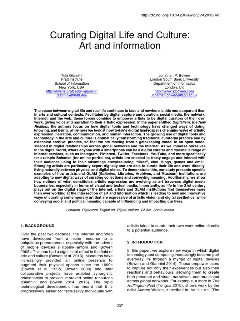 Curating Digital Life and Culture Art An | PDF | Internet | Information