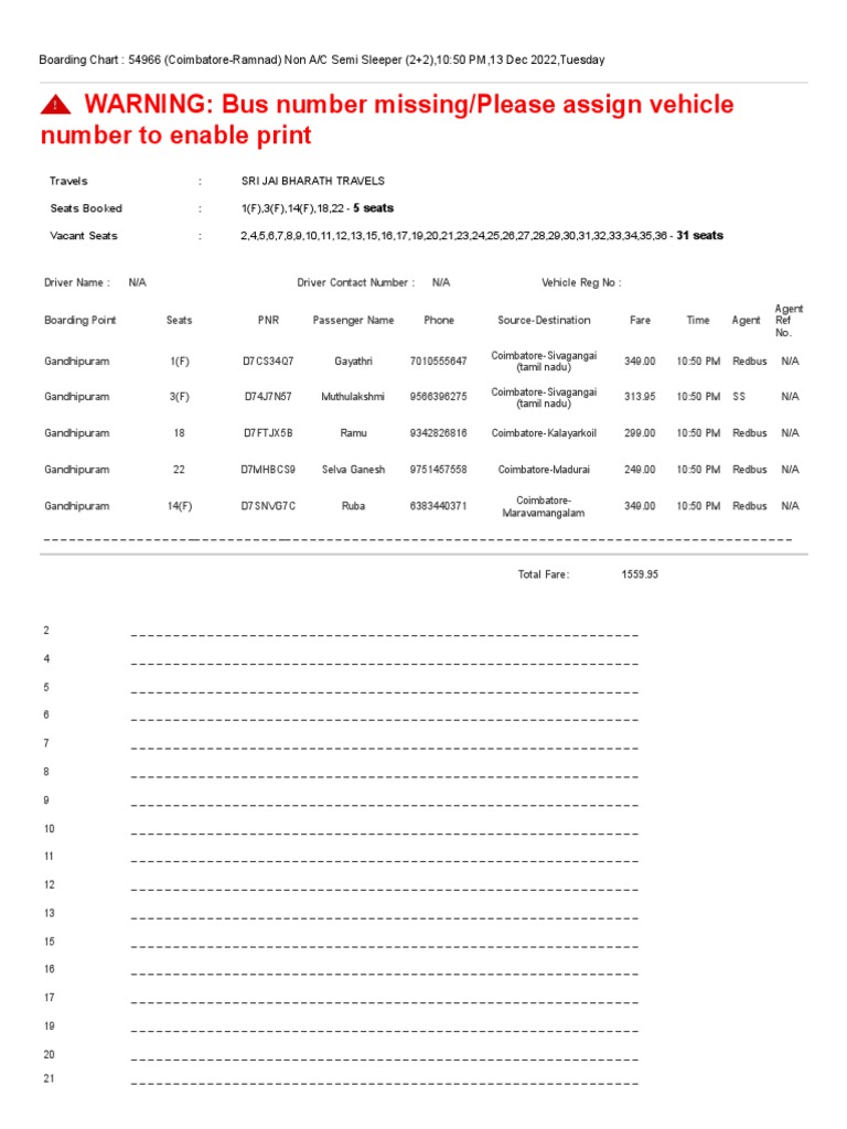 Boarding Chart - Seat Seller Reports | PDF | Transport | Public Transport