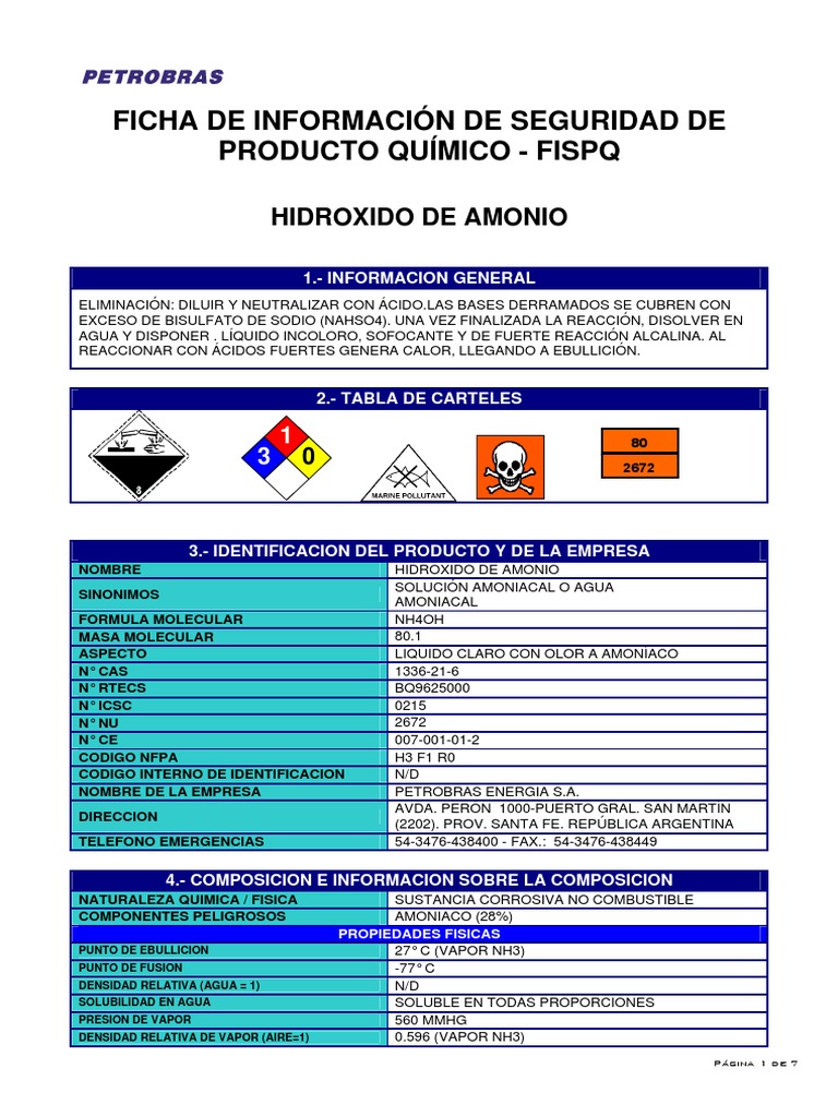 Hidroxido de Amonio - (F) | PDF | Amoníaco | Agua Hidroxido de Amonio - (F) | PDF | Amoníaco | Agua