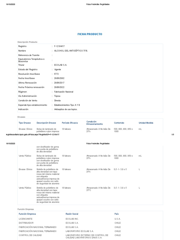 Alcohol Gel Antiséptico Ecolab 75% | PDF