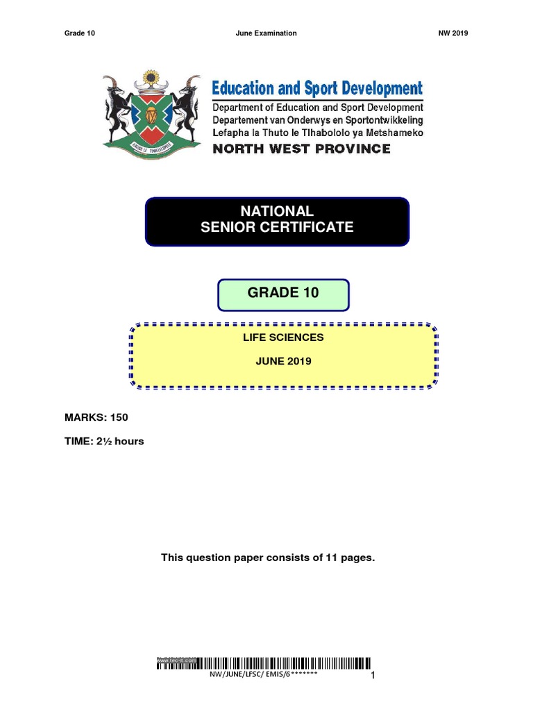 Grade 10 Life Sciences June Exam 2019 | PDF | Red Blood Cell | Cell ...