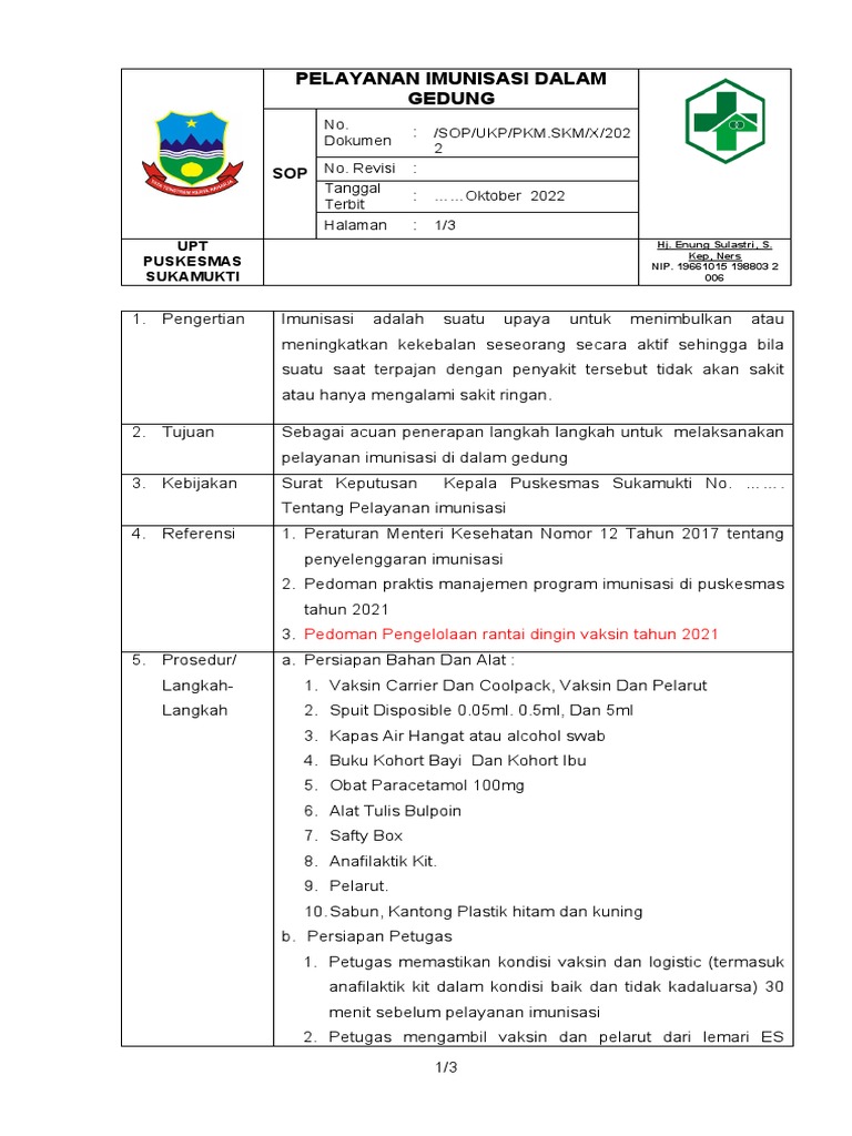 SOP Pelayanan Imunisasi Dalam Gedung | PDF | Kesehatan Holistik