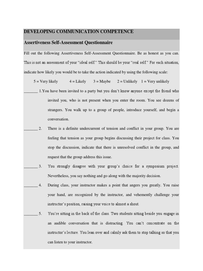Assertiveness Self Assessment Pdf