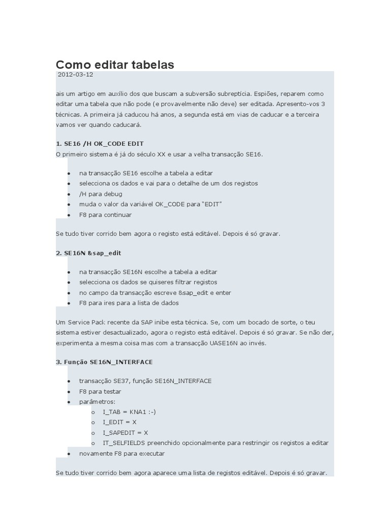Como Editar Tabelas | PDF