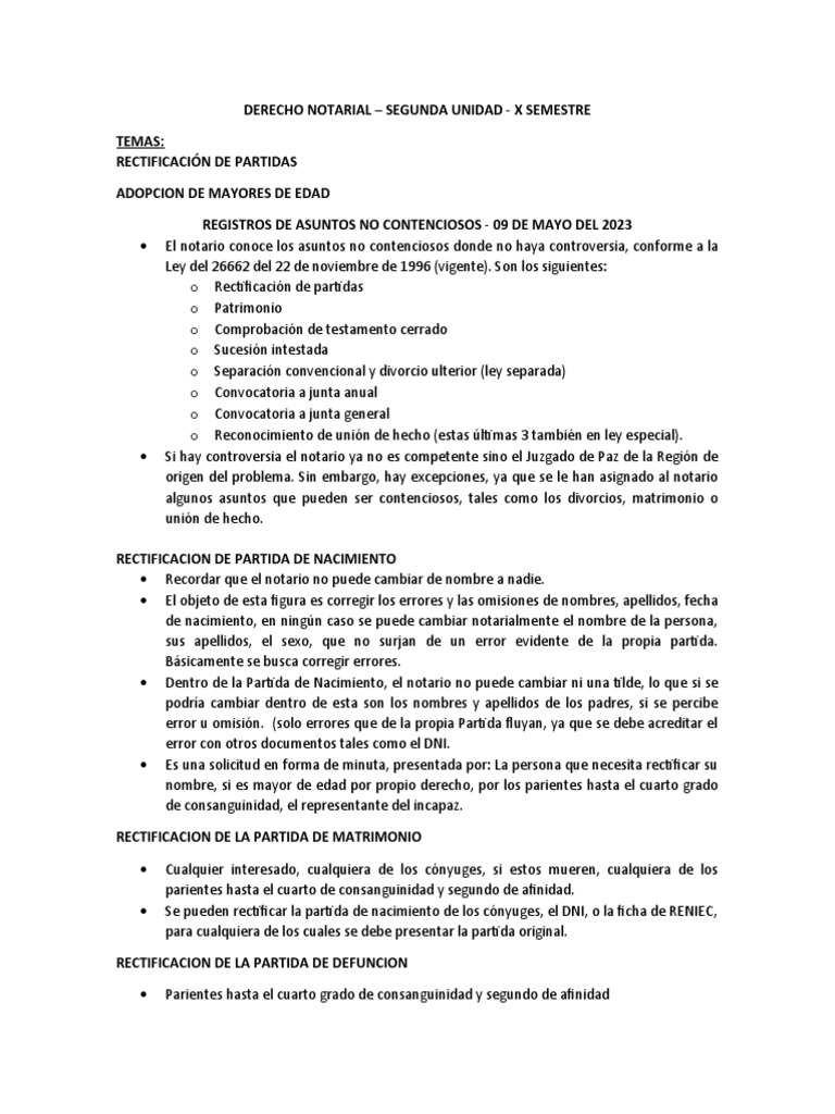 Derecho Notarial: Rectificación y Adopción | PDF | Divorcio | Matrimonio