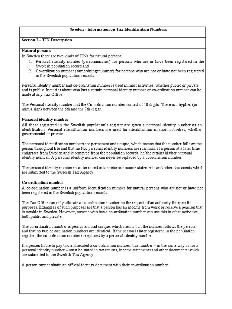 Sweden TIN | Download Free PDF | Identity Document | Government
