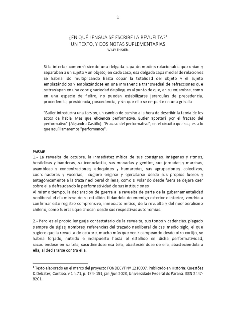 Willy Thayer - EN QUÉ LENGUA SE ESCRIBE LA REVUELTA | PDF | Arte de ...
