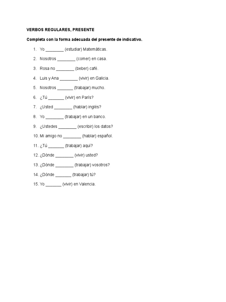 Verbos Regulares, Presente | PDF