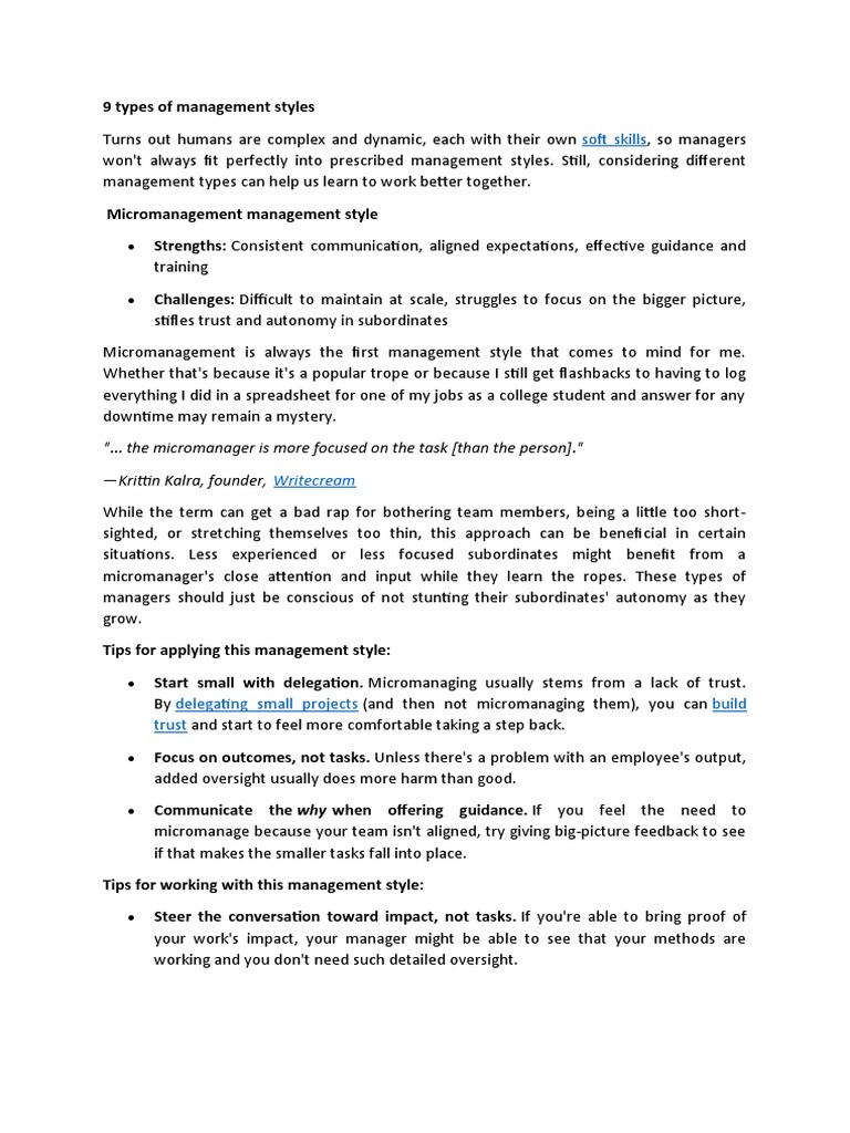 9 types of management styles | PDF | Leadership | Mentorship