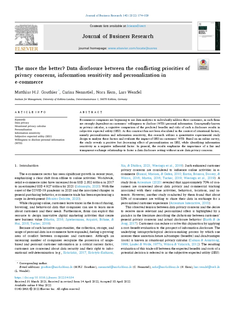 Jbr-Gouthier Et Al Data Privacy JBR 2022 Print | PDF | Privacy | Information