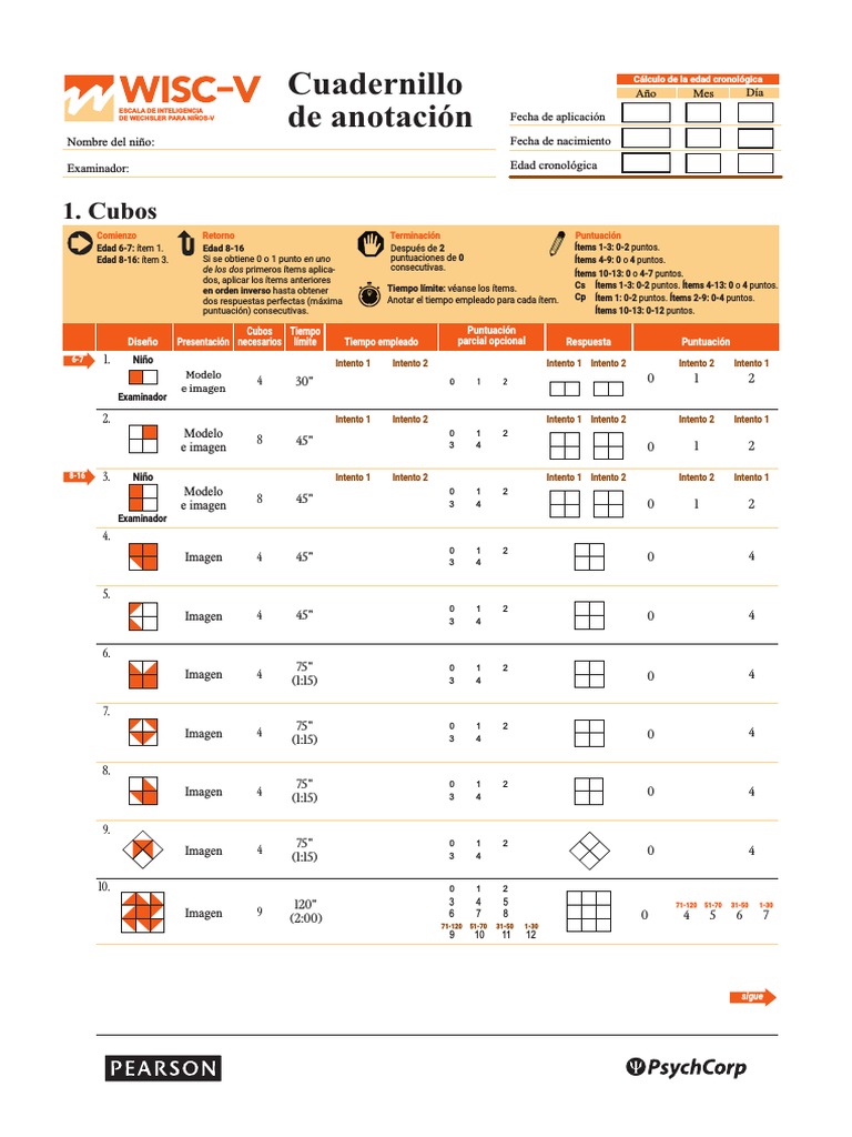 001 Cuadernillo de Anotacion Wisc V | PDF | Fenómenos de la tierra | Inteligencia