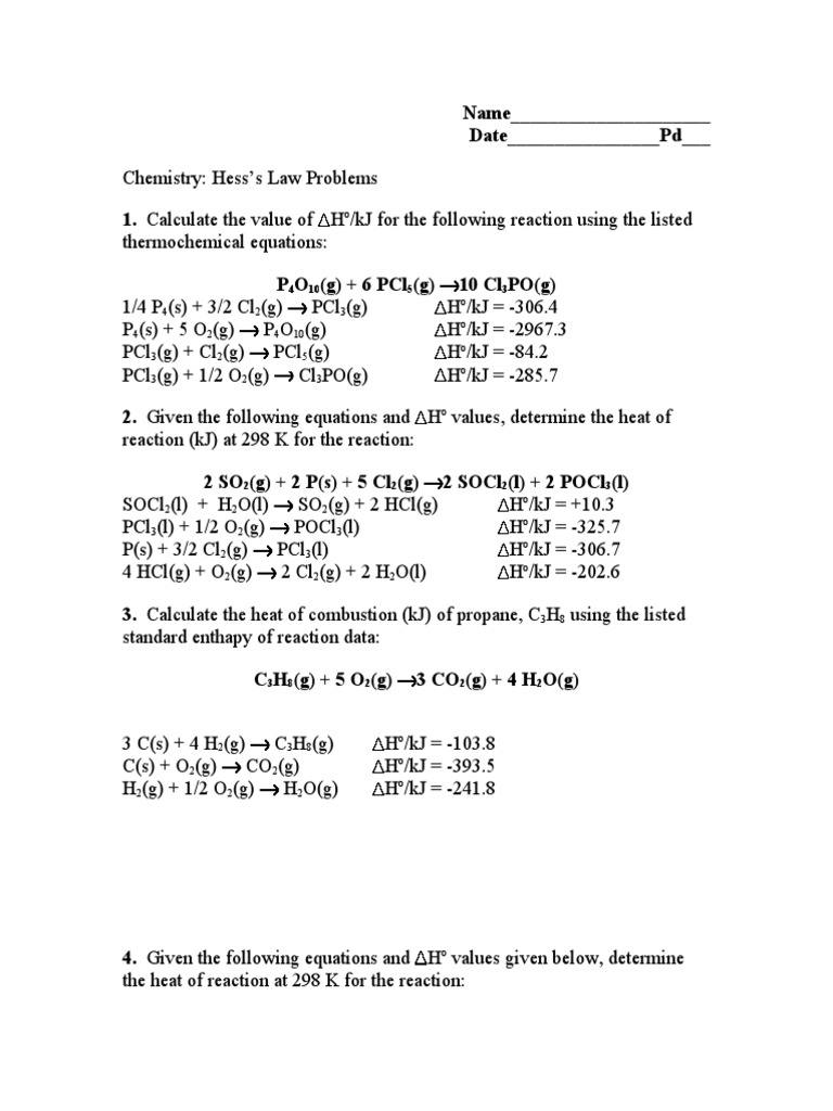 Hess's Law Problems | PDF | Propane | Physical Sciences