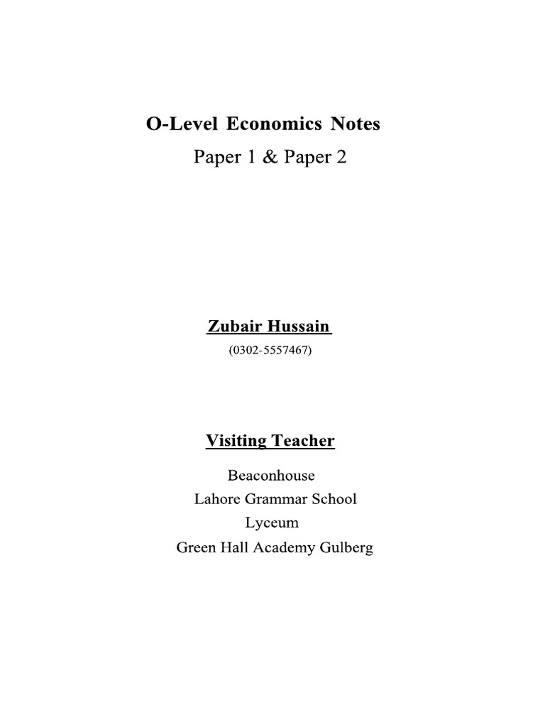 O Level Economics Notes | PDF