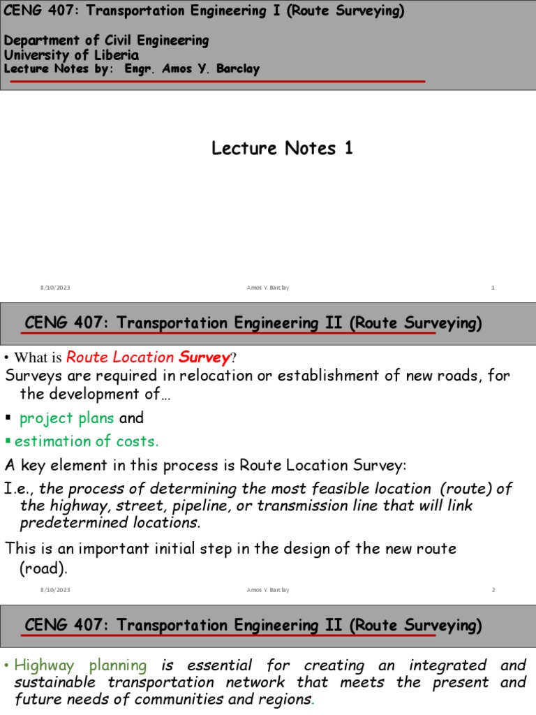 Ceng 407 - L1 | PDF | Surveying | Road