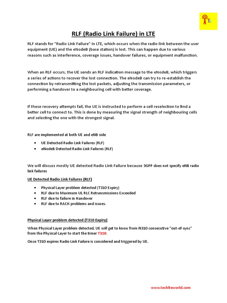 RLF (Radio Link Failure) in LTE | PDF | Transmission Control Protocol | Computer Networking
