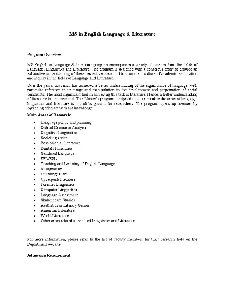 English Language and Literature | PDF | Linguistics | Thesis