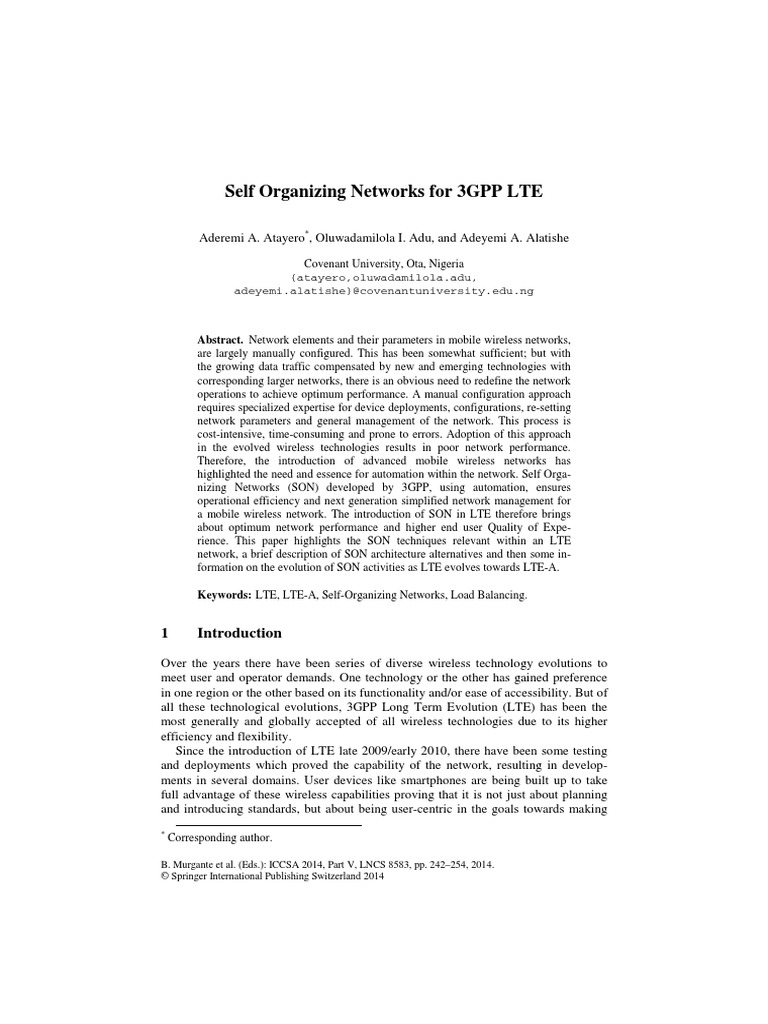 Self Organizing Networks For 3GPP LTE | PDF | Load Balancing (Computing) | Lte Advanced