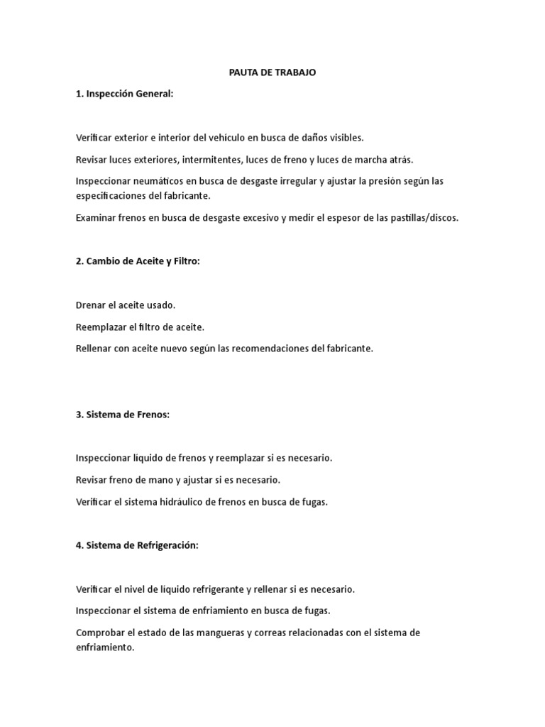 Pauta de Trabajo | PDF | Neumático | Tecnologías automotrices