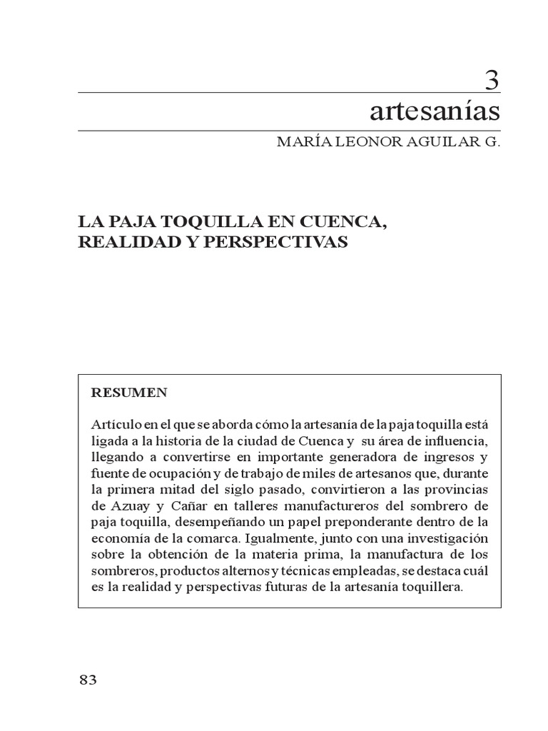 La Paja Toquilla en Cuenca-Ma. Leonor Aguilar | PDF