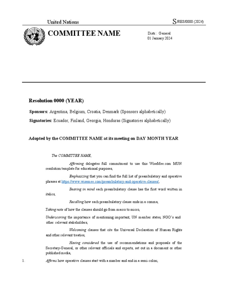 Template UN Editable | PDF | United Nations | International Relations