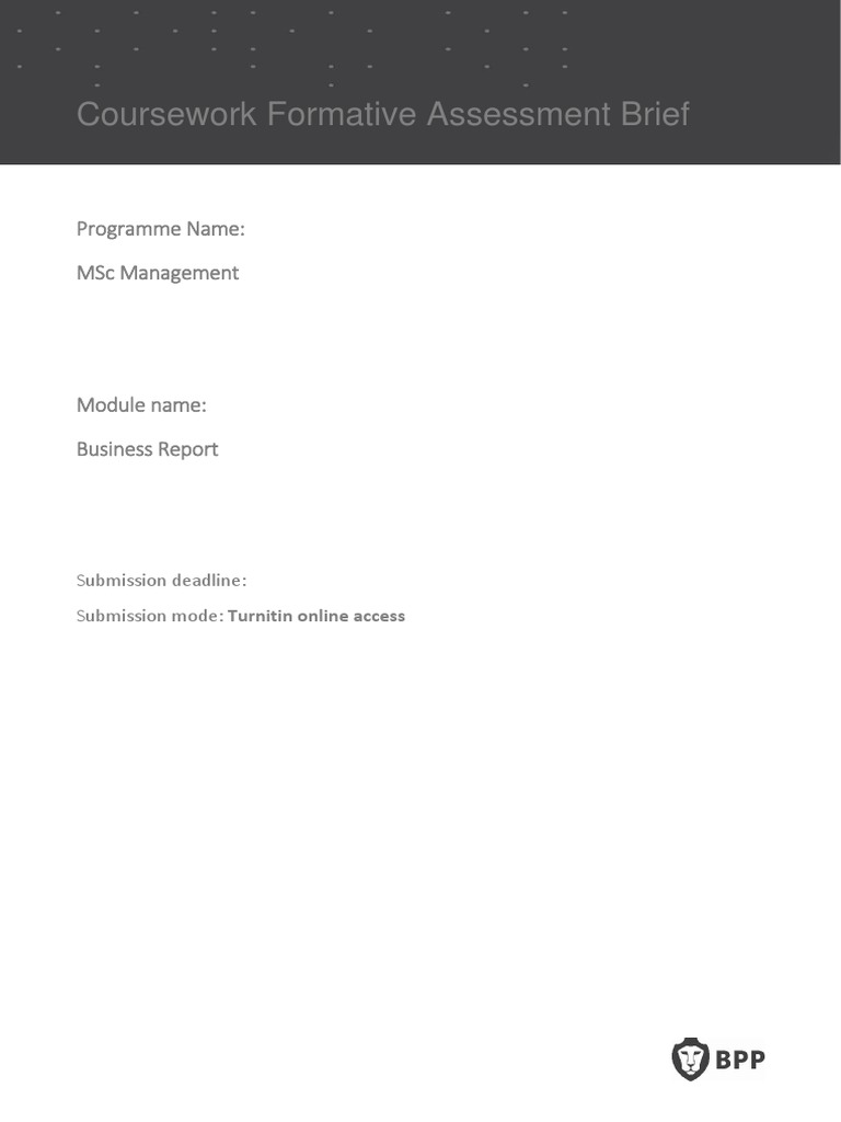 Coursework Formative Assessment Brief: Programme Name: MSC Management ...