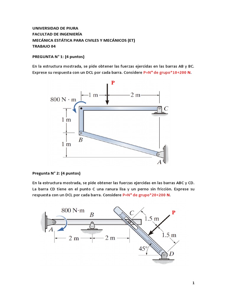 Universidad de Piura Facultad de Ingeniería Mecánica Estática para Civiles Y Mecánicos (Et ...