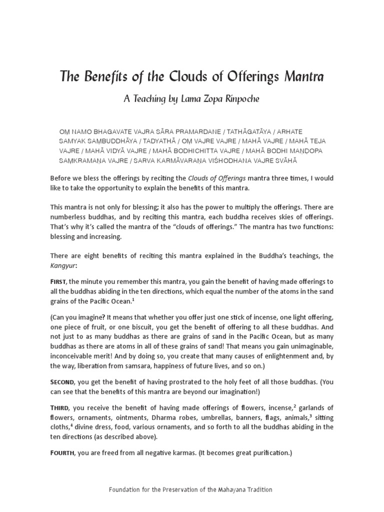 Clouds Offerings Mantra 8 Benefits | PDF | Mantra | Nāstika