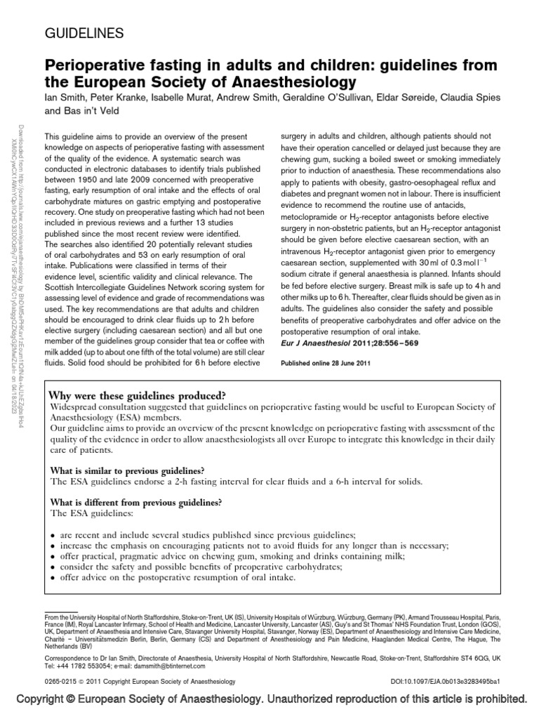 Perioperative Fasting Guidelines | PDF | Randomized Controlled Trial ...