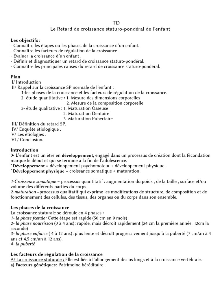 Retard de Croissance Staturo-Pondéral Enfant | PDF | Adolescence ...