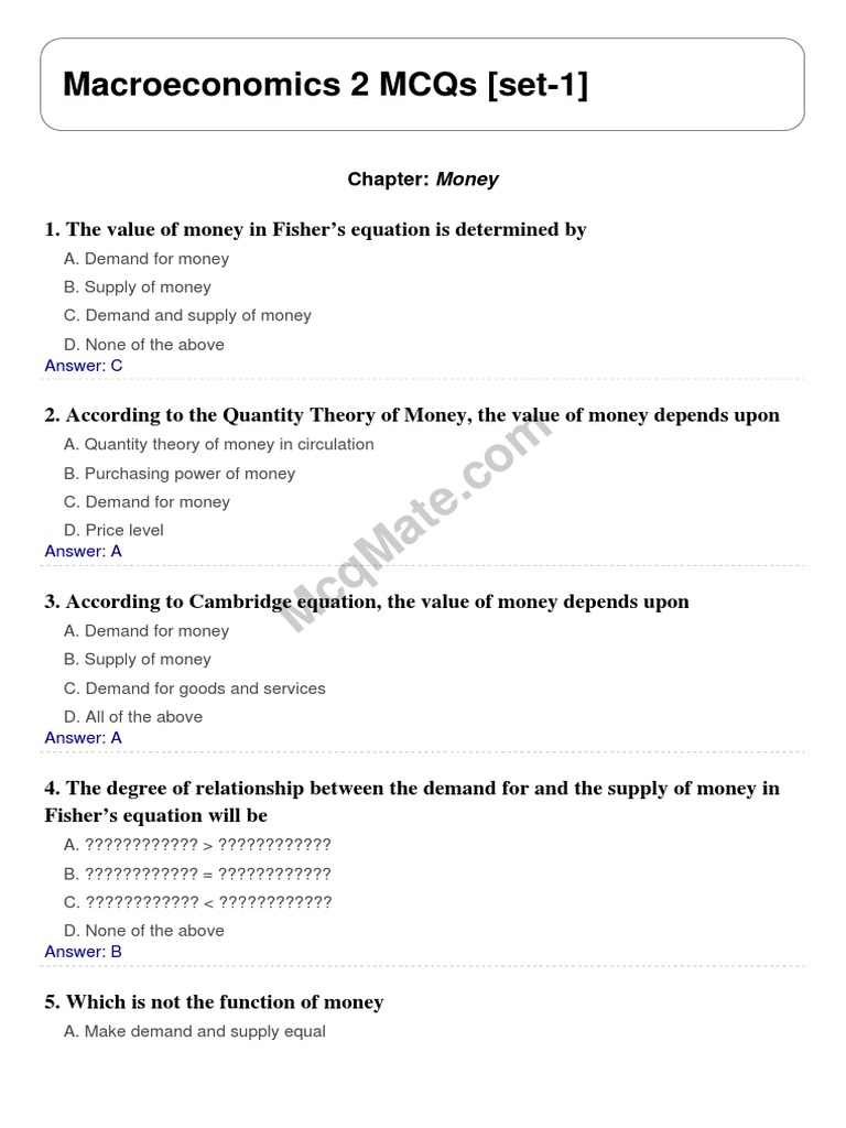macroeconomics-2-set-1 mcqmate.com | PDF | Demand | Quantity Theory Of ...