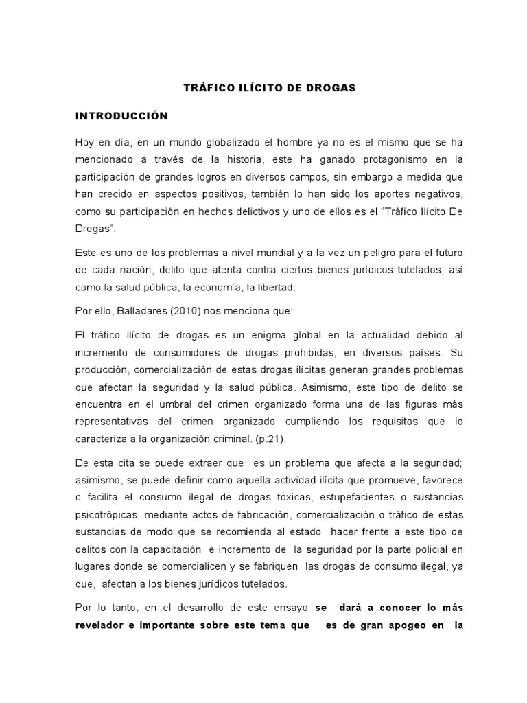 Tráfico Ilícito de Drogas Ensayo Argumentativo | PDF | Comercio ilegal de drogas | La ...