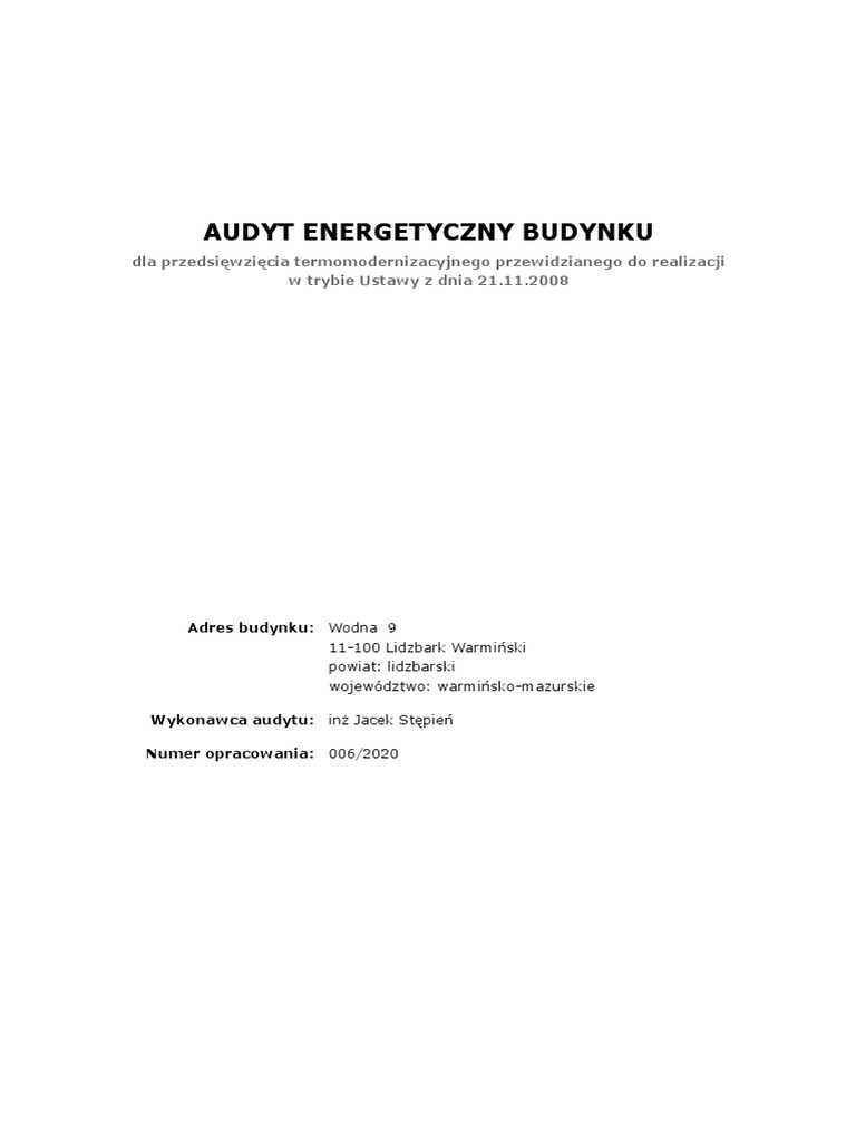 Audyt Energetyczny Przedszkole NR 5 | PDF