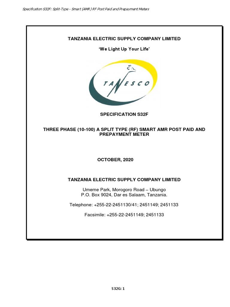 Three Phase (10-100)A Split Type (RF) Smart AMR Meters - Rukwann 05052021 | PDF | Specification ...