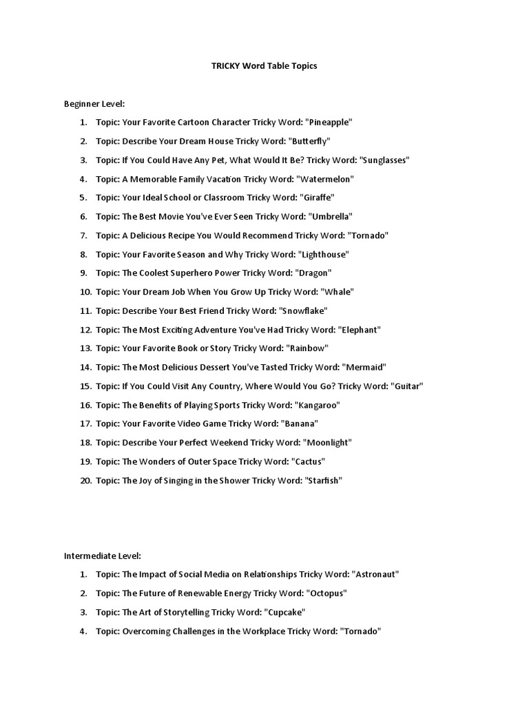 Tricky Words Pdf Artificial Intelligence Intelligence Ai