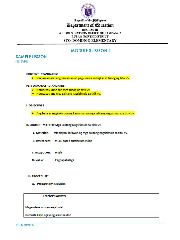 Sample Lesson Plans for Kindergarten | PDF | Lesson Plan | Teachers