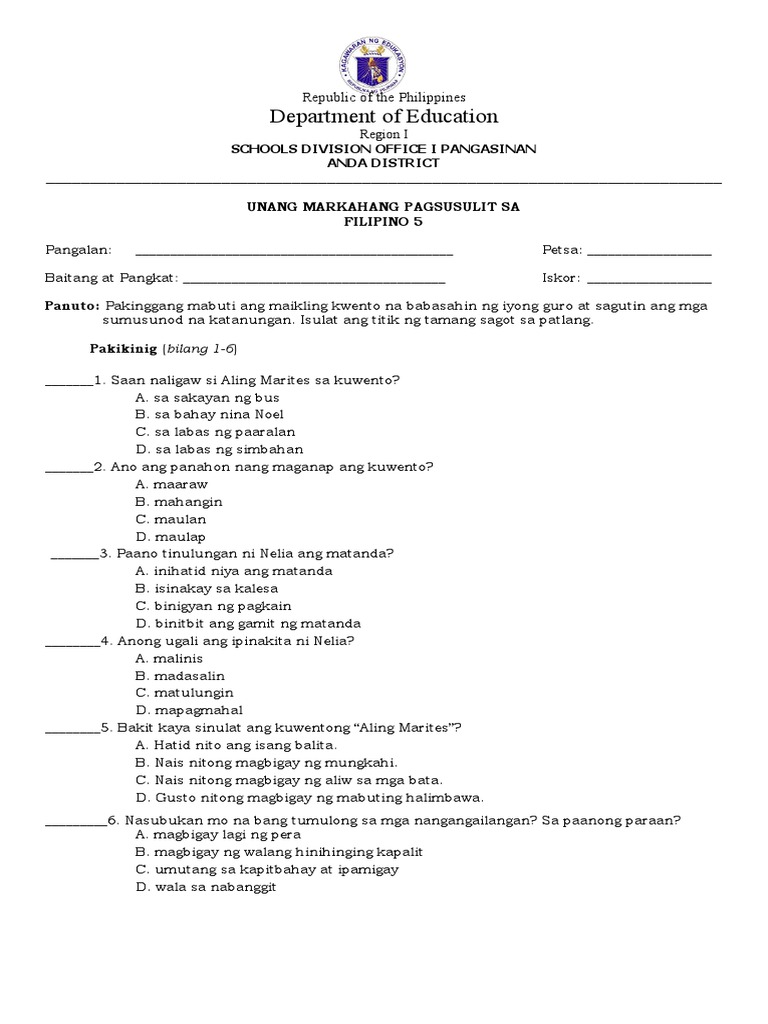 Grade 5 FILIPINO Q1 | PDF