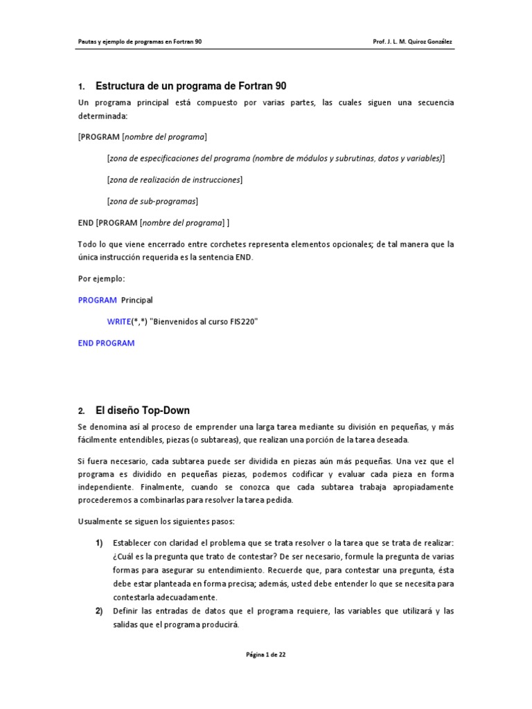 Pautas y Ejemplos en Fortran 90 | PDF | Programa de computadora | Programación