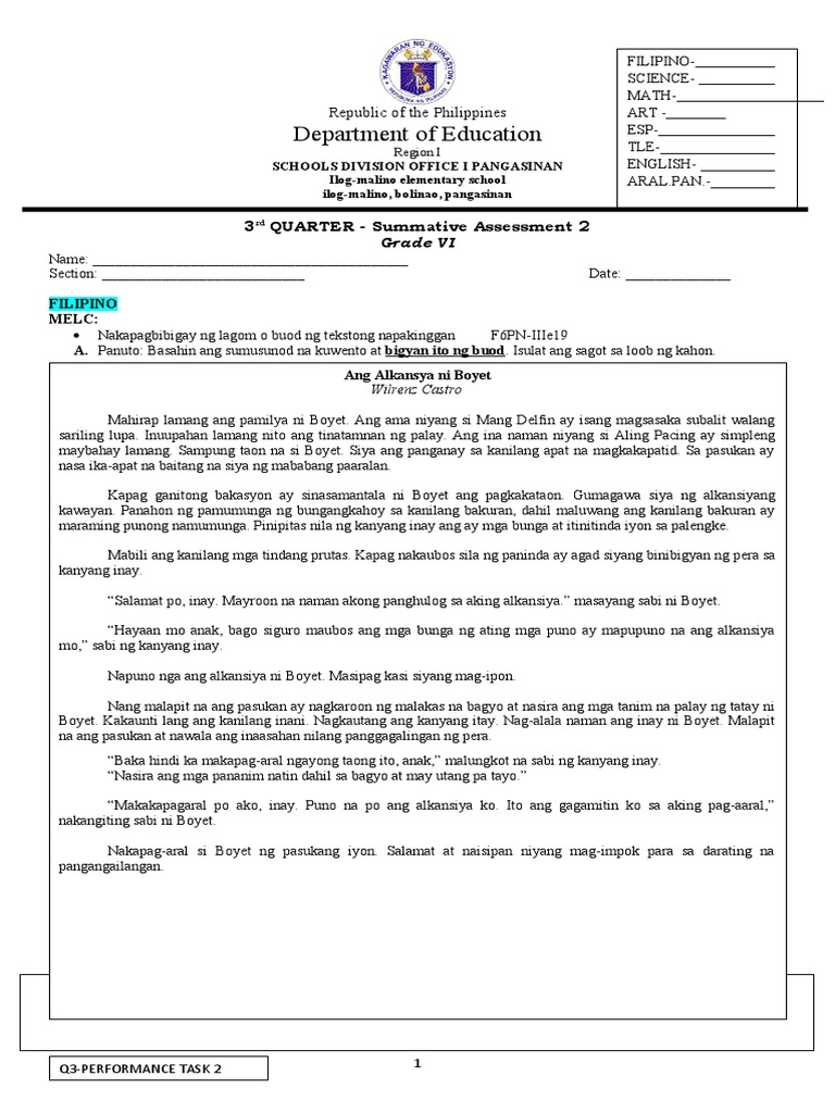 Q3 WK 3 4 Performance Task G6 | PDF