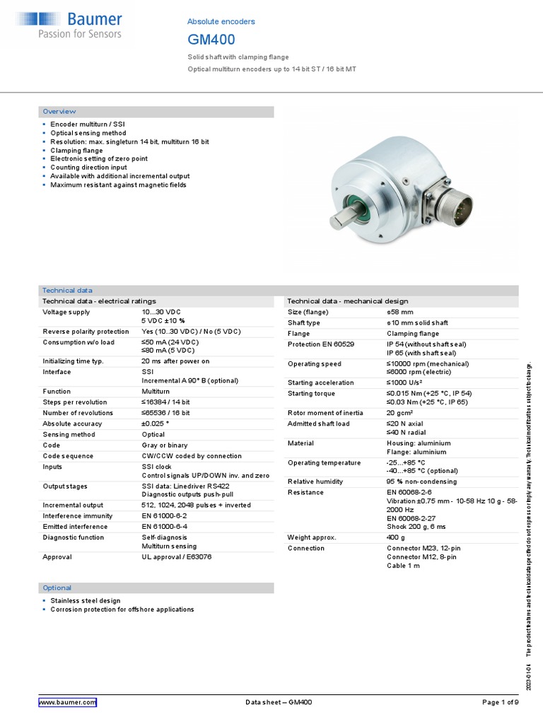 GM400 Optical Multiturn Encoder Data | PDF | Bit | Electrical Engineering