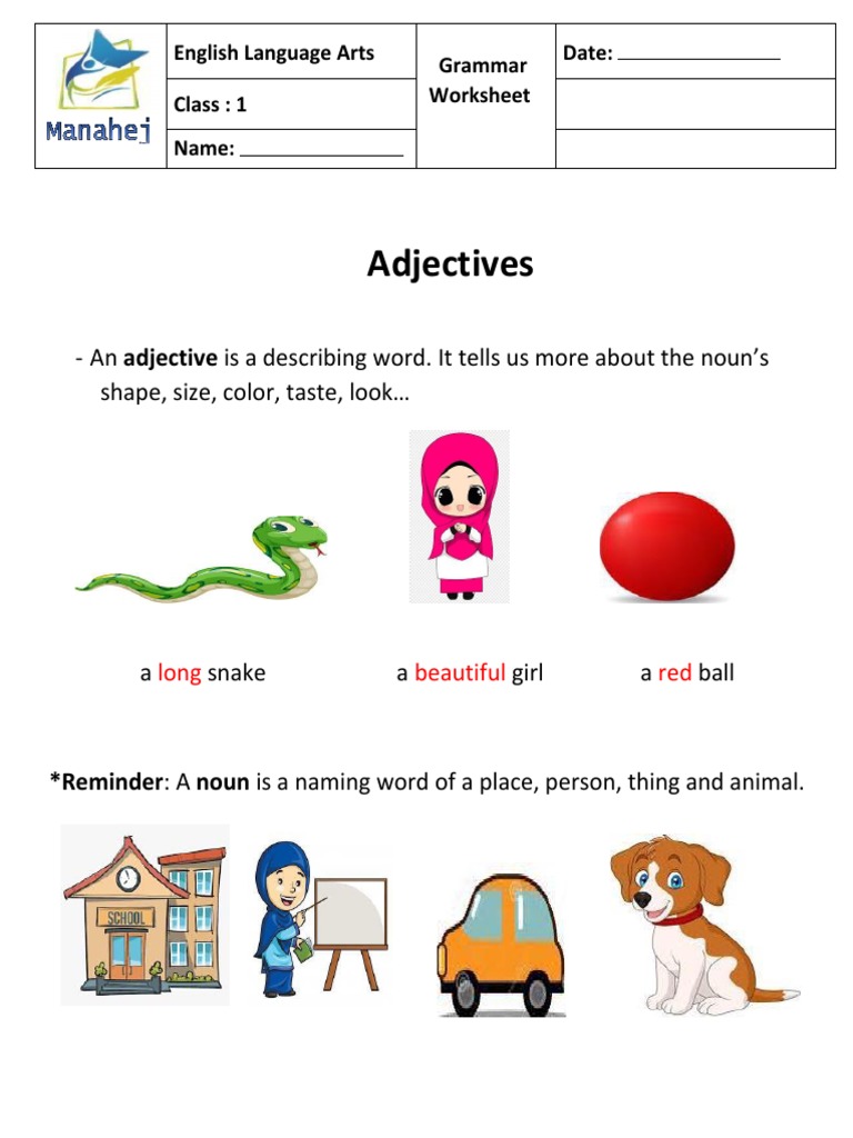Adjectives Worksheet gr1 | PDF