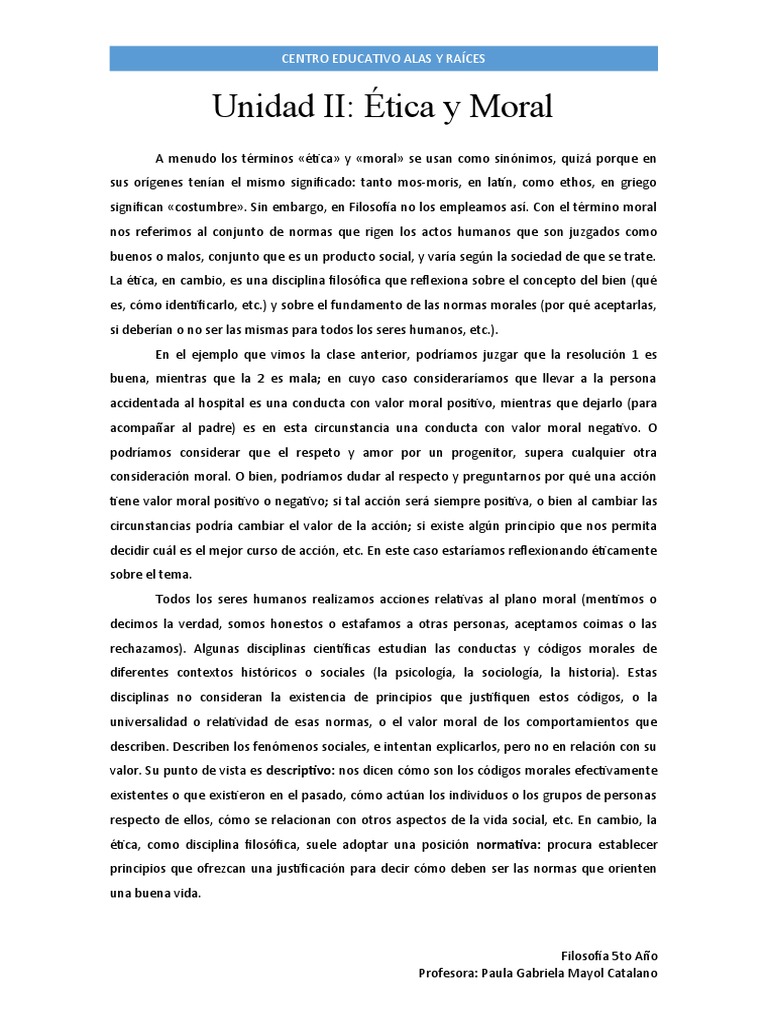 Unidad II Etica y Moral | PDF | Moralidad | Comportamiento
