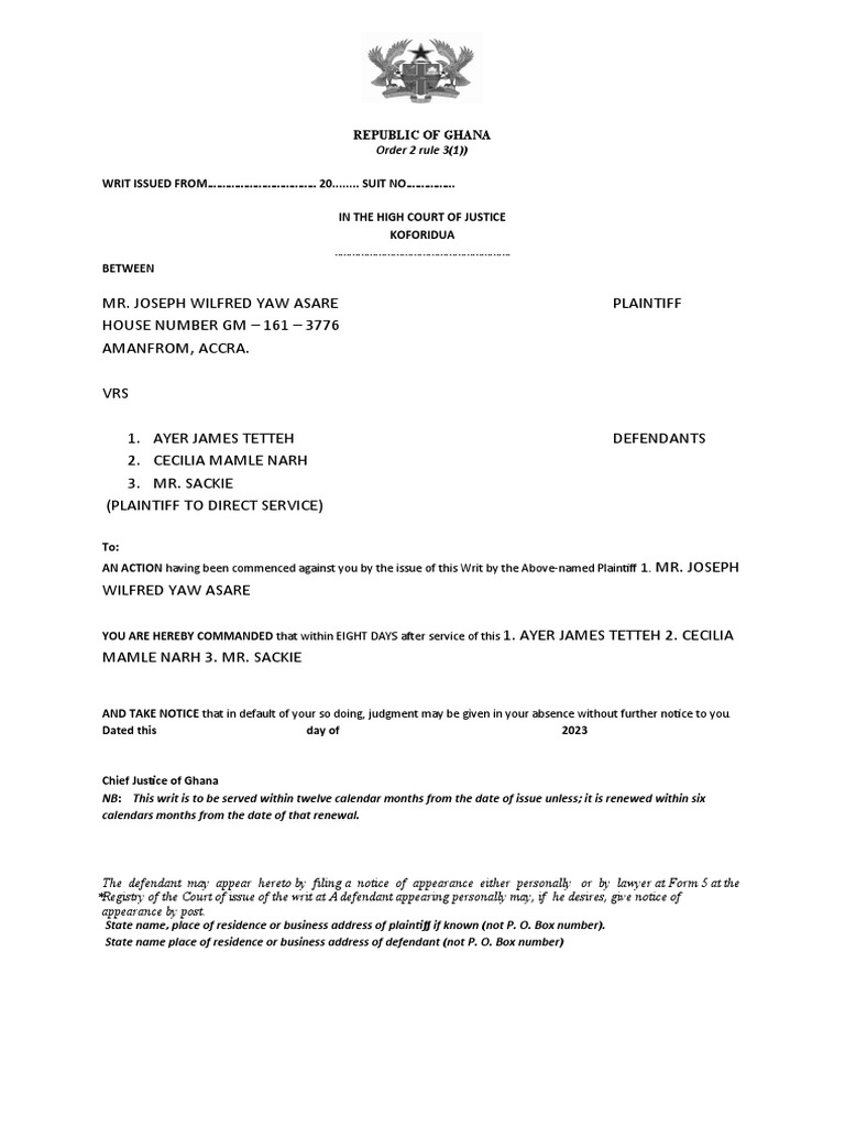 Writ - Bro. Joe Asare | PDF | Common Law | Justice