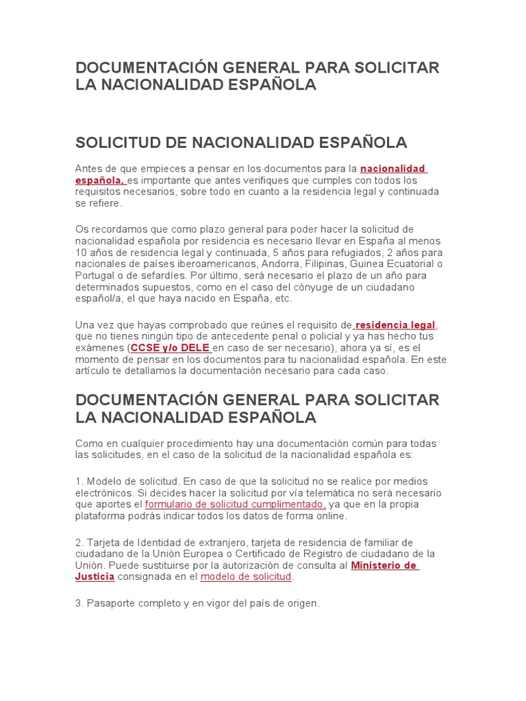 Documentación General para Solicitar La Nacionalidad Española | PDF | Certificado de nacimiento ...