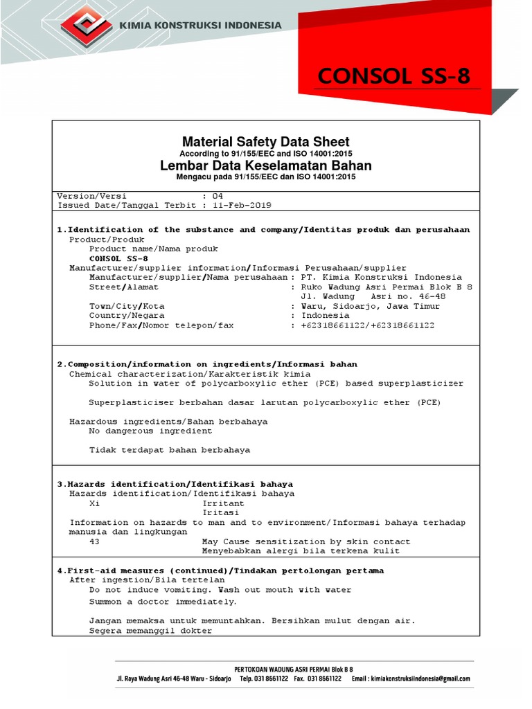 Msds Consol Ss-8 Kki Billingual | PDF | Personal Protective Equipment ...