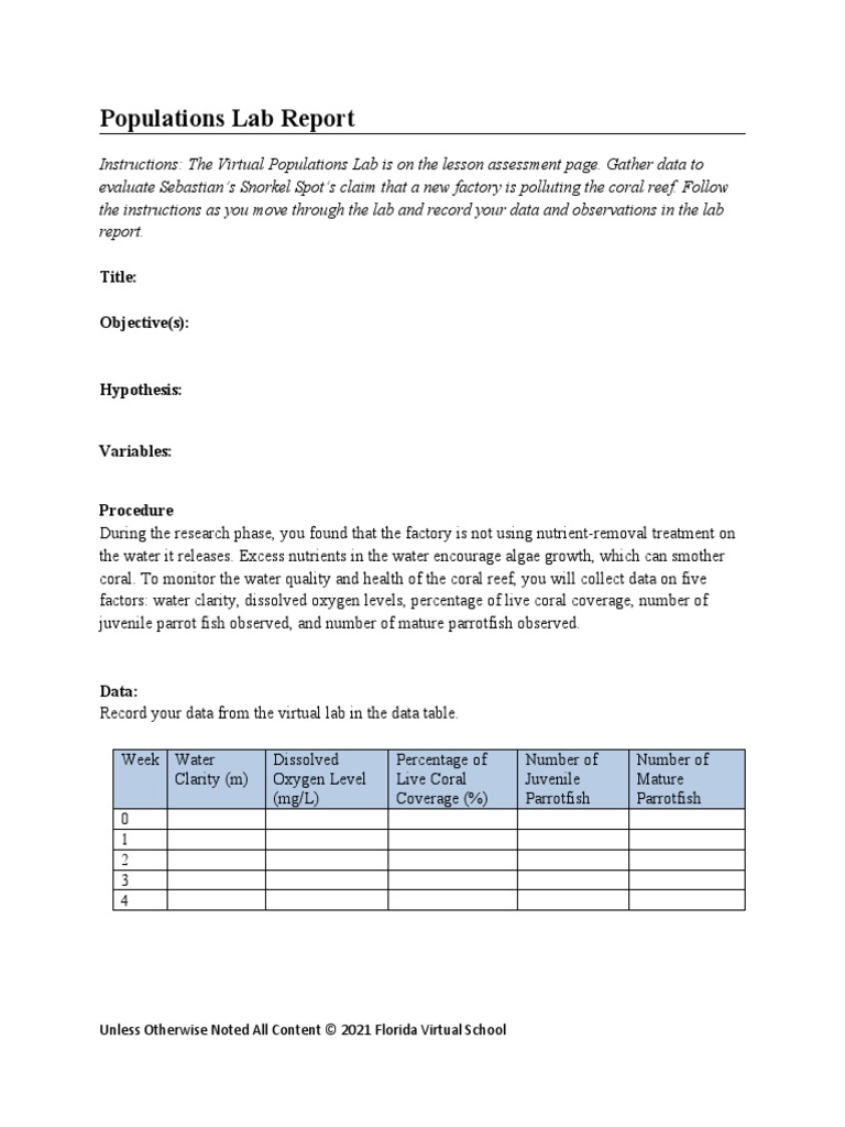 Population Lab Report | PDF | Coral Reef | Earth Sciences