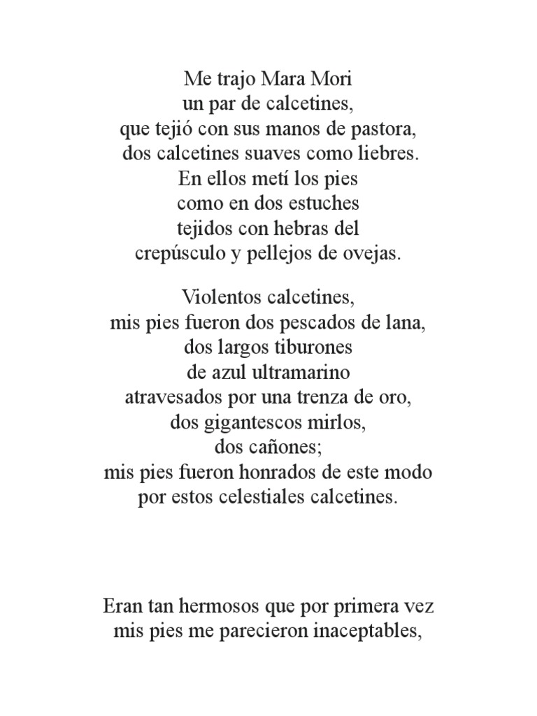 ODA A LOS CALCETINES Poema Escrito Grande | PDF