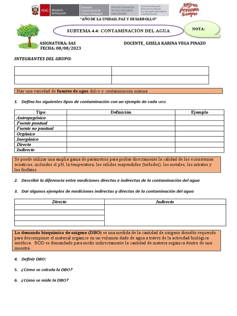 Actividad Subtema 4.4 Contaminación Del Agua | PDF | La contaminación ...